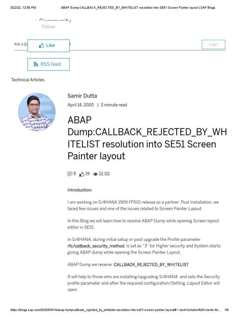 ABAP Dump - CALLBACK - REJECTED - BY - WHITELIST Resolution Into SE51 Screen Painter Layout ...