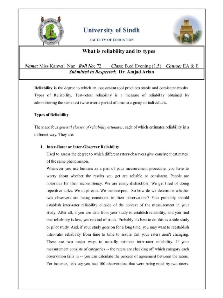 What Is Reliability and Its Types | PDF