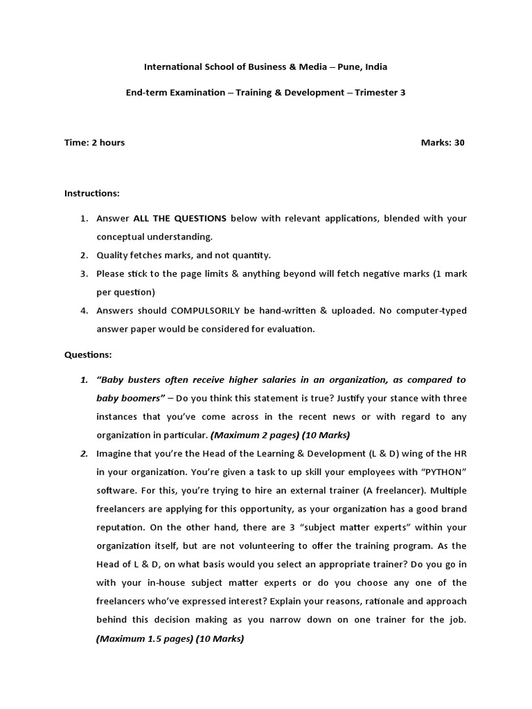 T&D End-Term Question Paper Set 1 | PDF | Learning | Cognitive Science