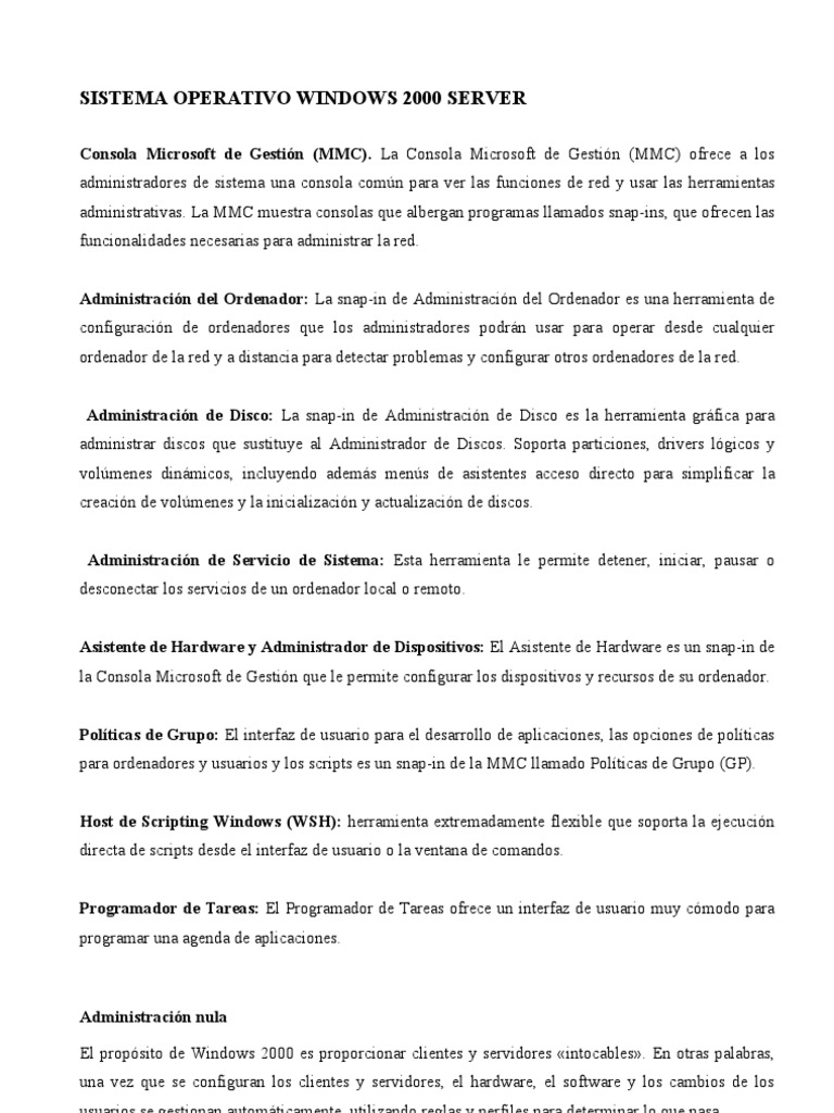 Introducción al Sistema Operativo Windows 2000 Server | PDF | Windows 2000 | Directorio Activo