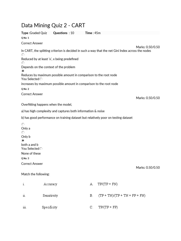 Data Mining Quiz 2 | PDF Data Mining Quiz 2 | PDF