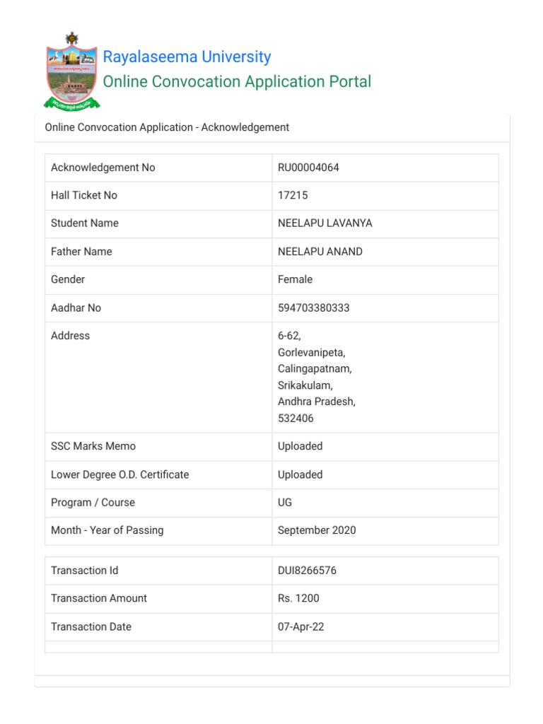 Rayalaseema Unniversity - Convocation | PDF