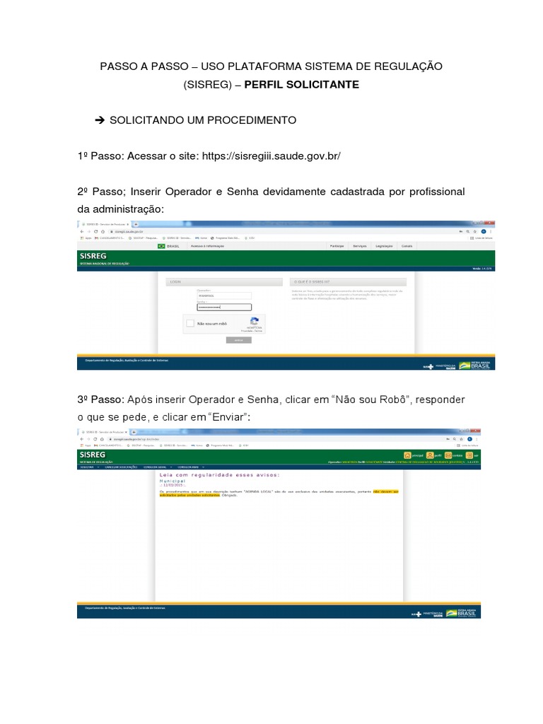 Passo a Passo do SISREG para Solicitação | PDF
