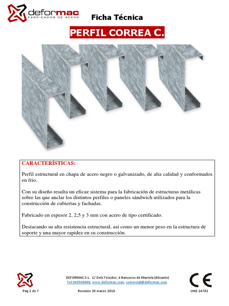 Ficha Tecnica Perfil Correa C 1 | PDF | Residuos | Acero