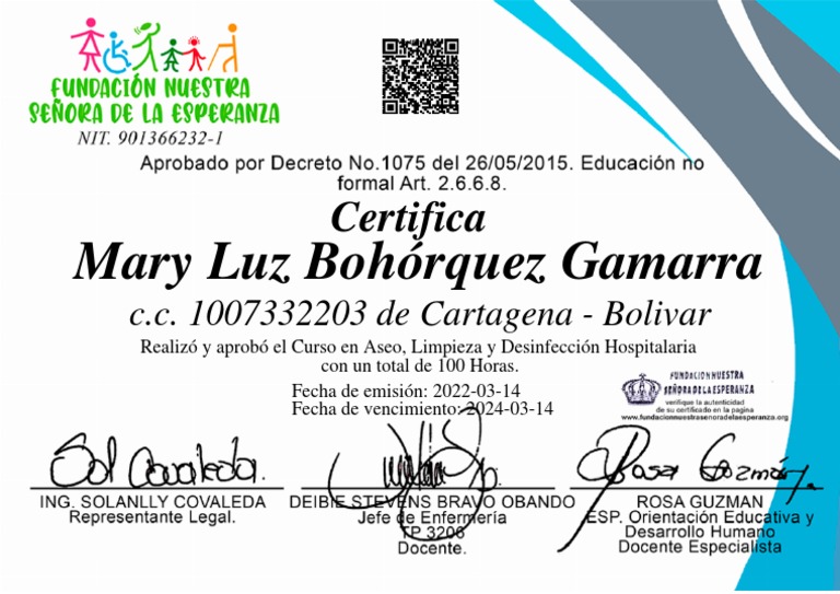 Mary Luz Bohórquez Gamarra: Certifica | PDF