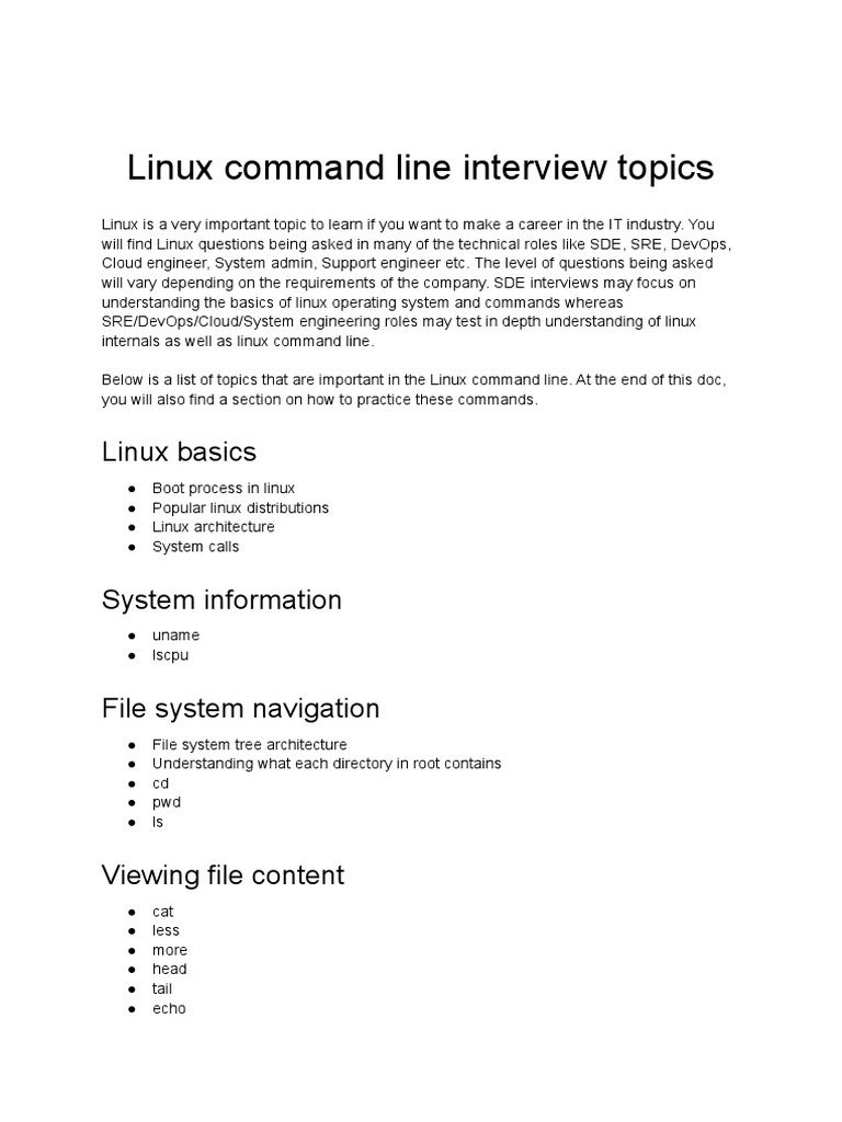 Linux Command Line Interview Topics | Download Free PDF | Computer File ...