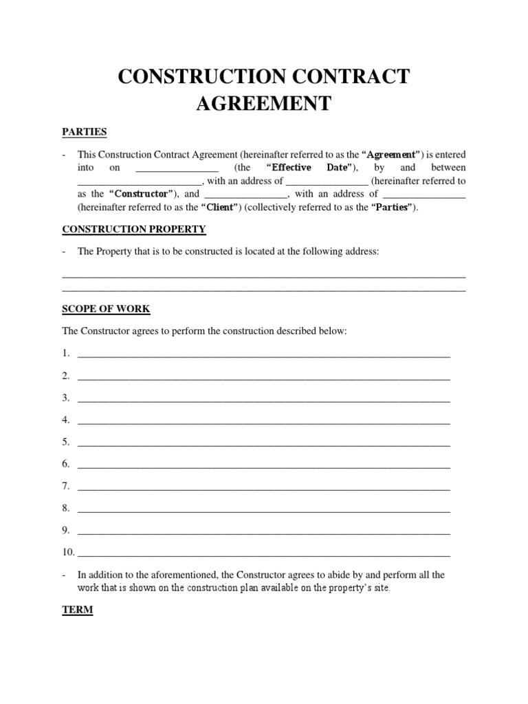 Construction Contract Agreement Template | PDF | Indemnity | Private Law