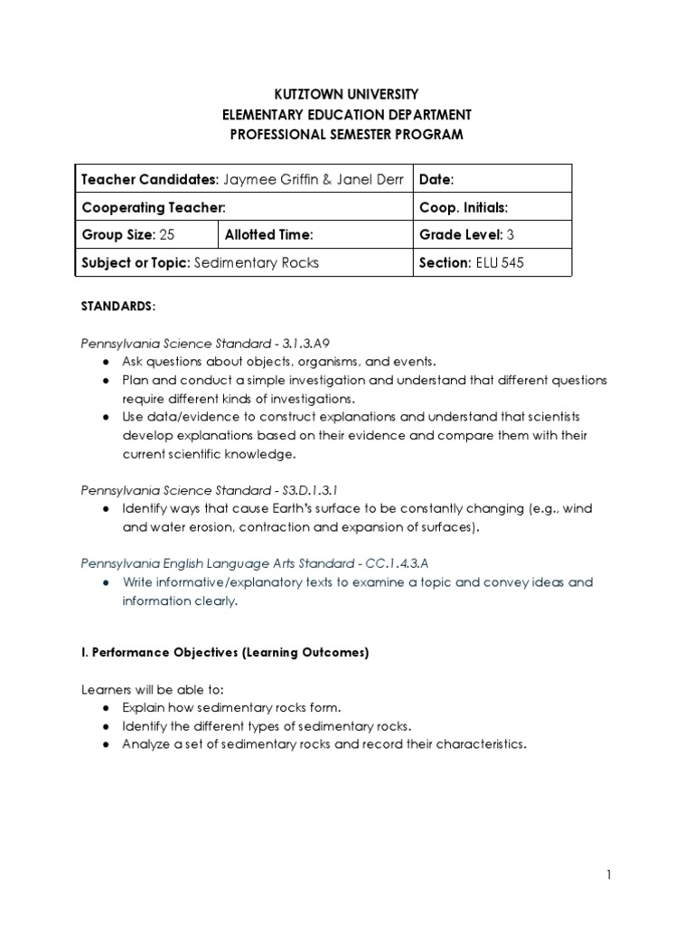 Unit Lesson Plan 4 - Sedimentary Rocks | PDF