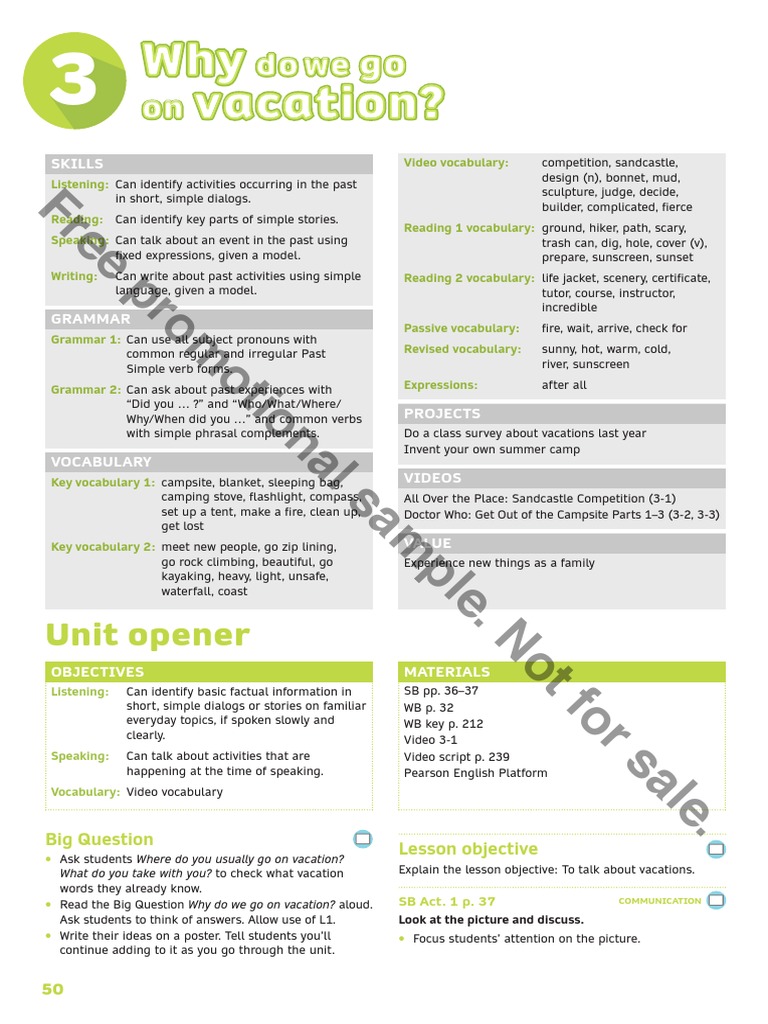 NowIKnow TeacherBook Unit3 Level3 | PDF | Vocabulary | Camping