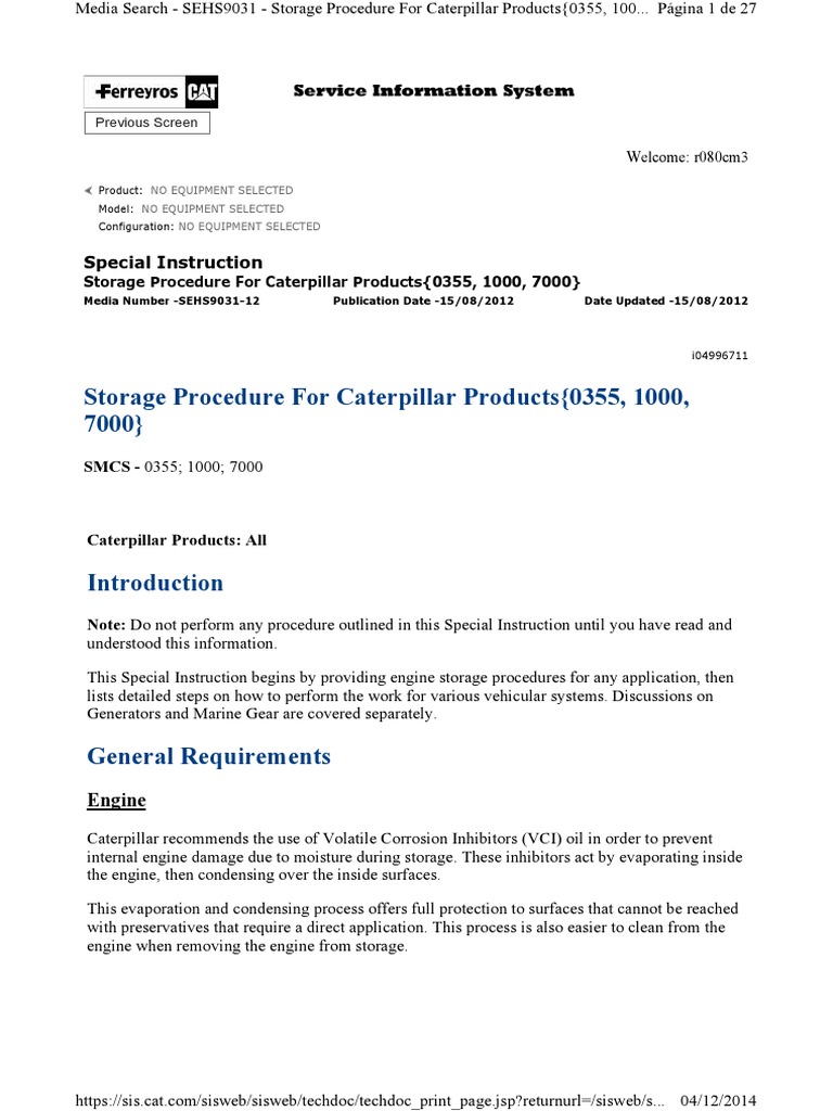 Storage Procedure - Procedimiento de Almacenamiento | PDF | Coolant ...