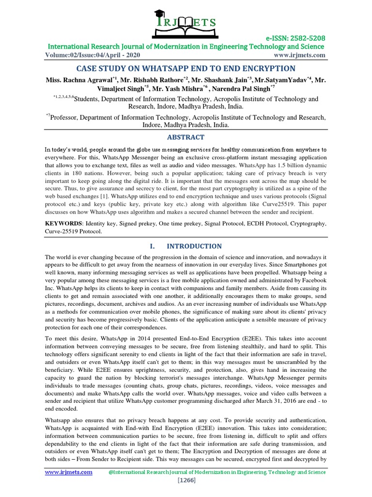 Case Study On Whatsapp End To End Encryption | PDF | Key (Cryptography) | Public Key Cryptography