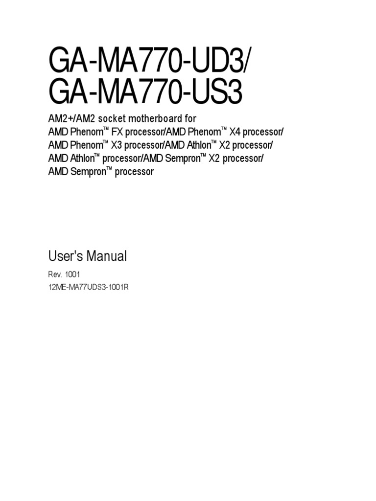 Motherboard Manual Ga-ma770-Ud3 e | PDF | Bios | Usb