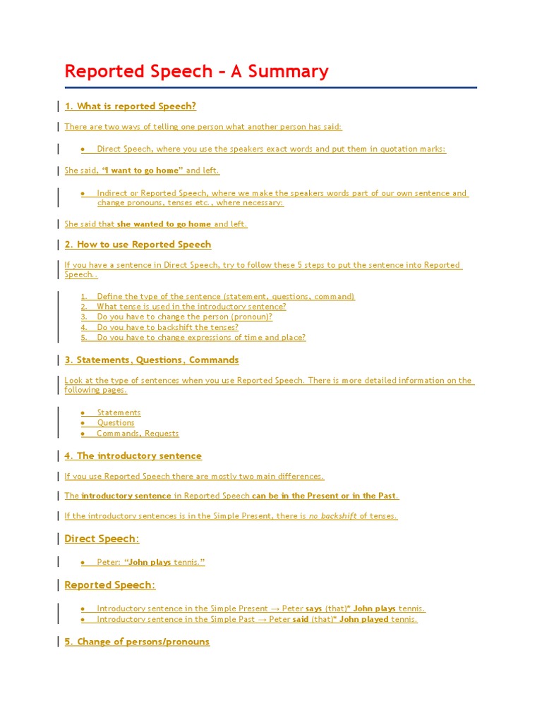Reported Speech - Rules | PDF | Question | Grammatical Tense