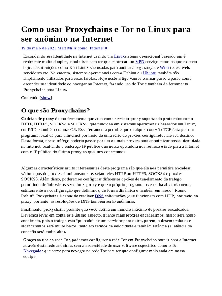 Como Usar ProxyChains No Ubuntu | PDF | Internet | Rede de computadores