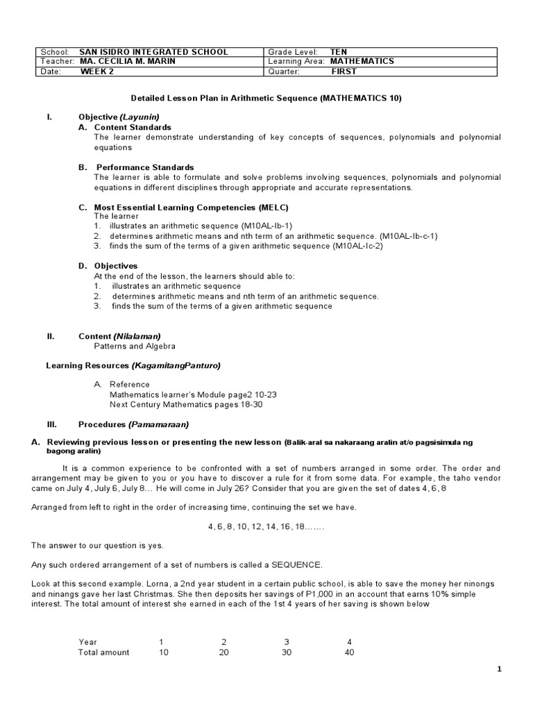 DLP G10 Math 1ST QTR WEEK 2 Final | PDF | Mathematics | Arithmetic
