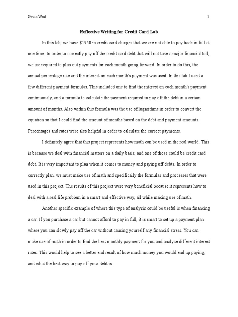 Credit Card Debt Assignment Reflection - Gavin West | PDF