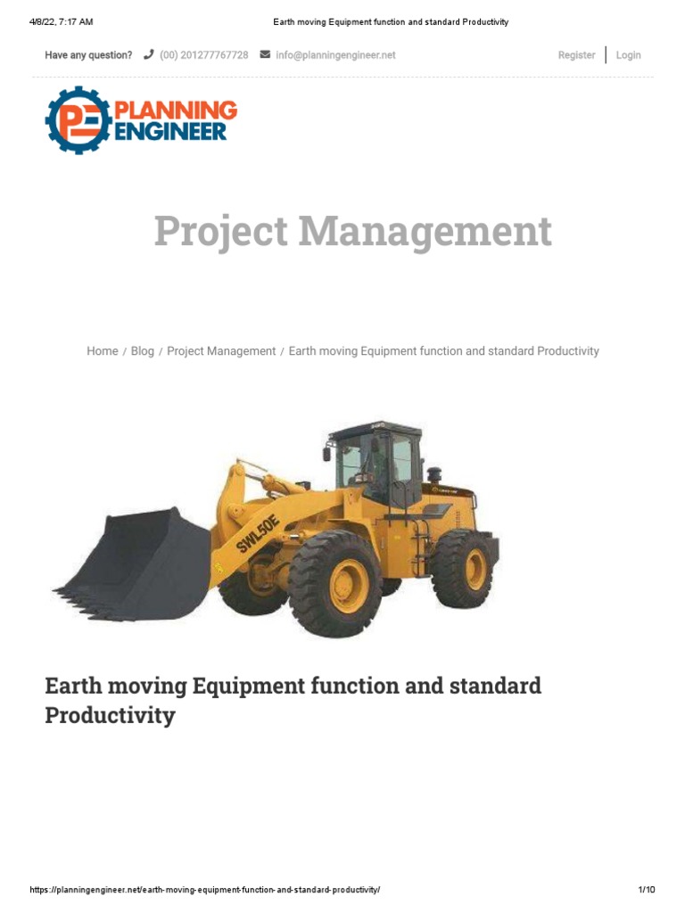 Earth Moving Equipment Function and Standard Productivity | PDF | Loader (Equipment) | Heavy ...
