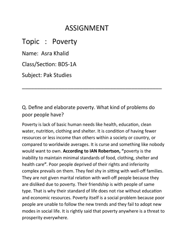 Assignment Topic: Poverty | PDF | Poverty | Poverty & Homelessness