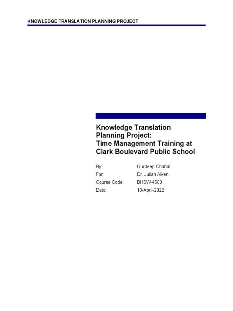 Knowledge Translation Planning Project-Final | PDF