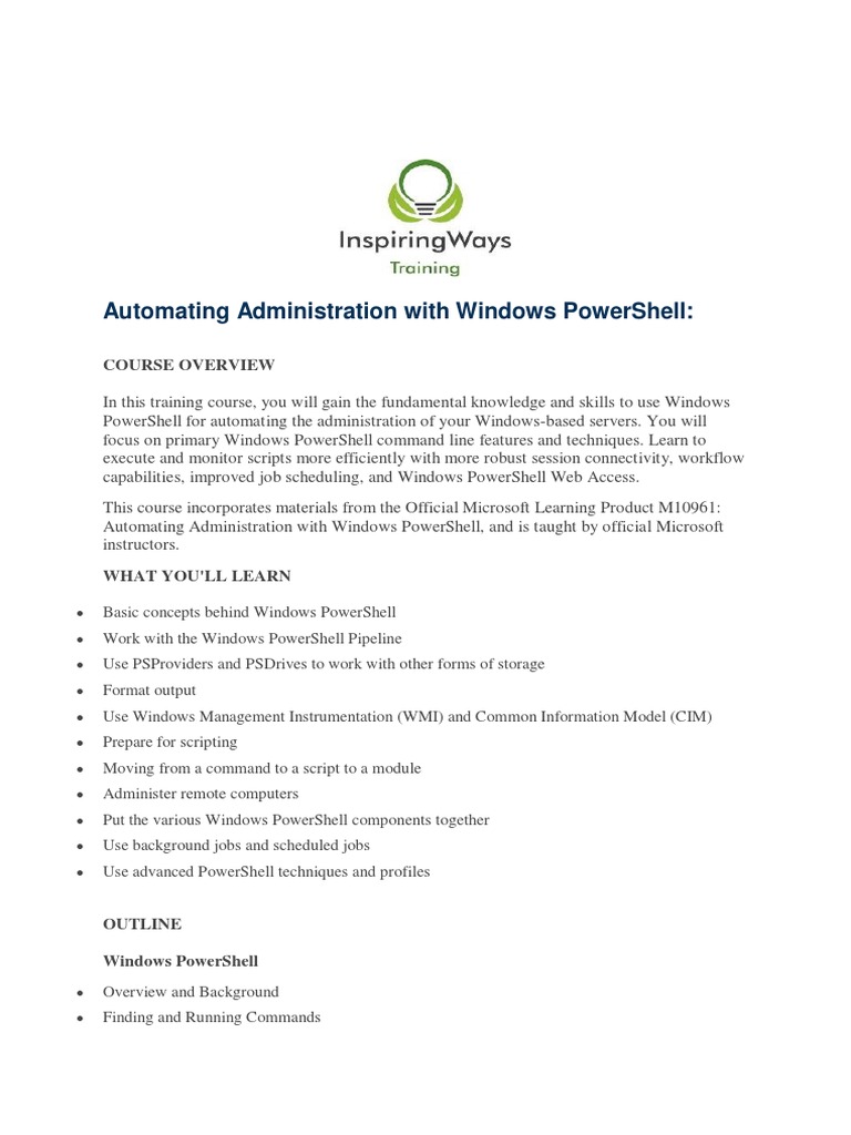 M10961 Automating Administration With Windows PowerShell | PDF | Computing | Software
