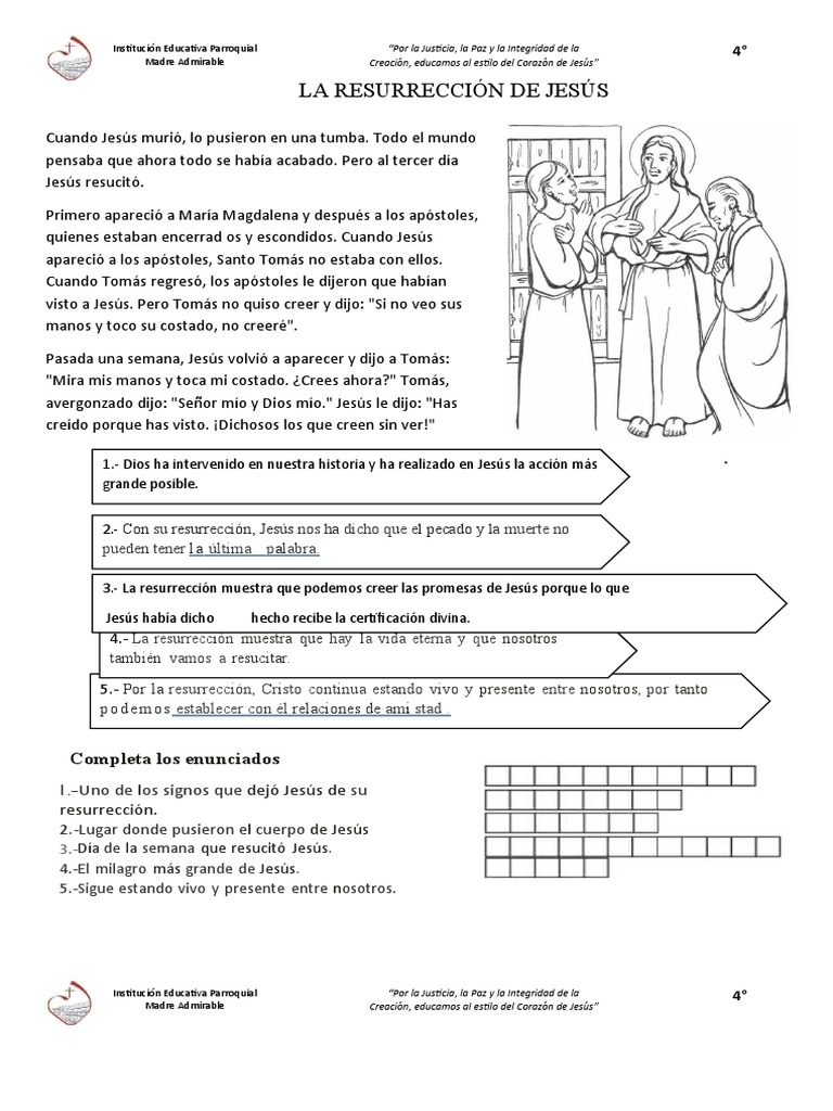 Actividades sobre la Resurrección de Jesús | PDF | La resurrección de ...