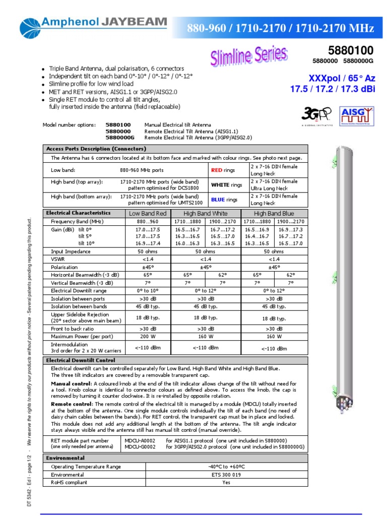 Jaybeam 5880100 SlimLine | PDF | Decibel | Antenna (Radio)