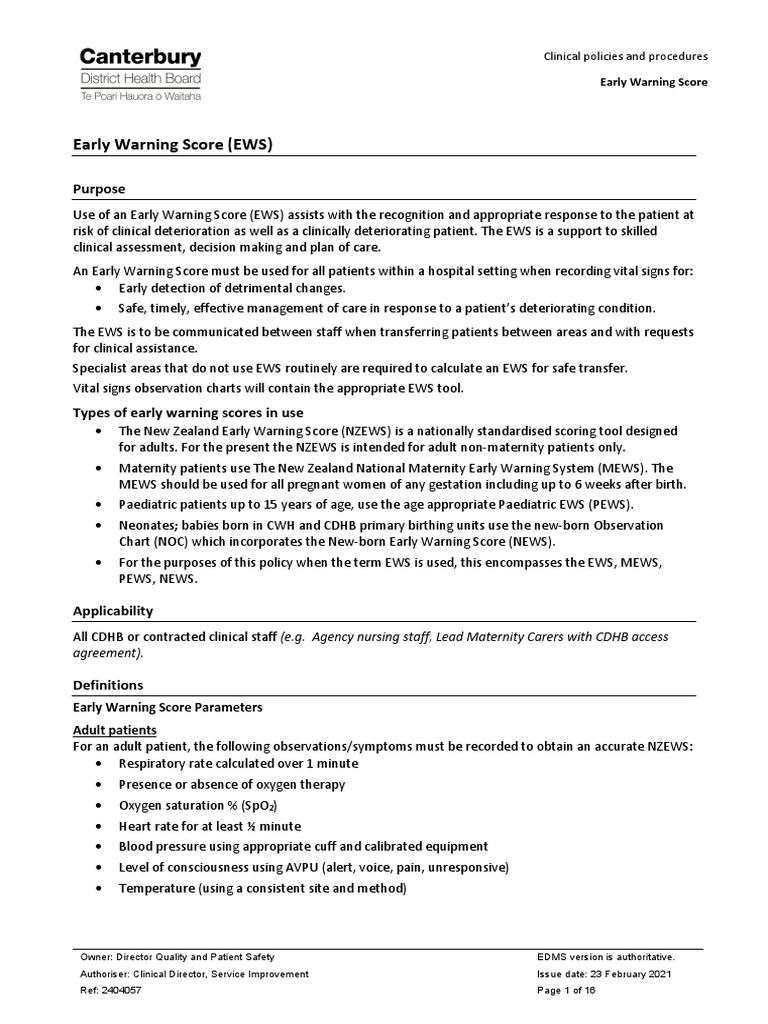 Early Warning Score | PDF | Patient | Patient Safety
