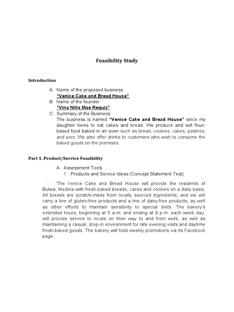Feasibility Study Bakery Final | PDF | Cakes | Startup Company