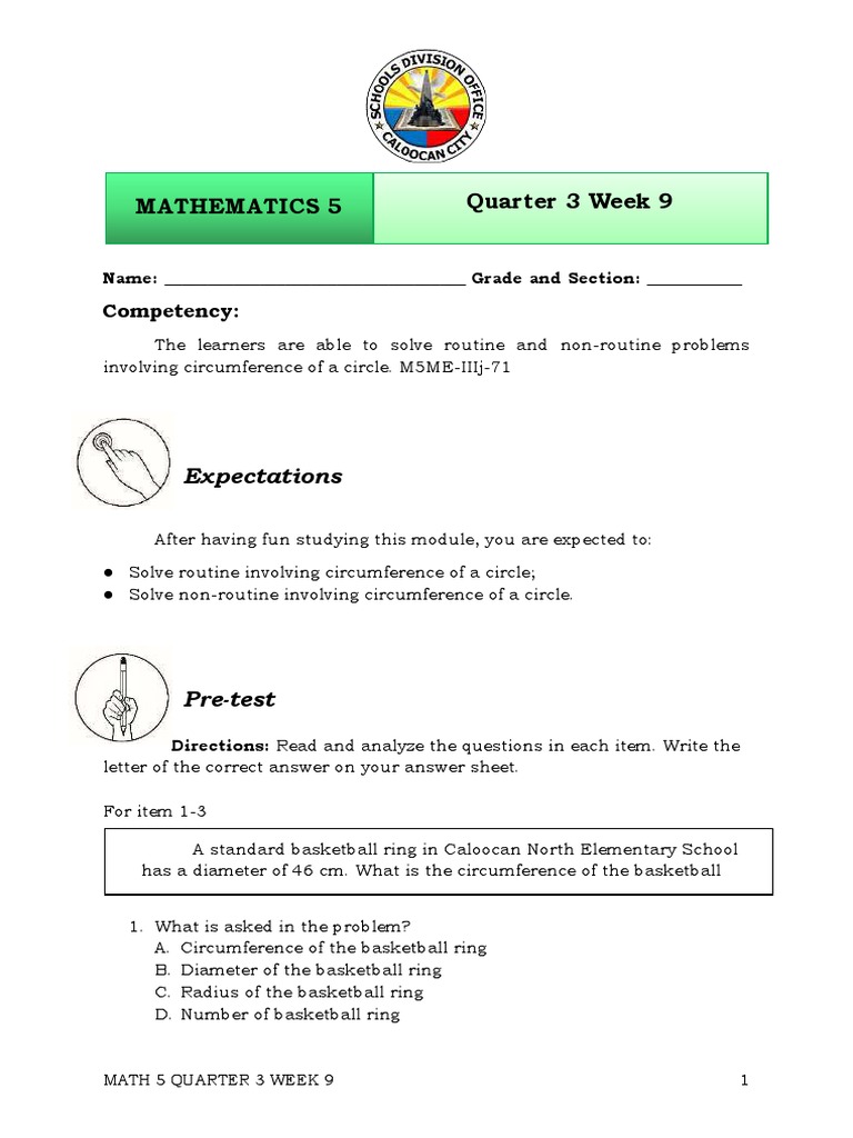 Math 5 Q3 Week 9 | PDF | Circle | Mathematics