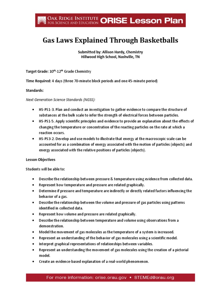 Gas Laws Lesson Plan | PDF | Social Science | Science & Mathematics