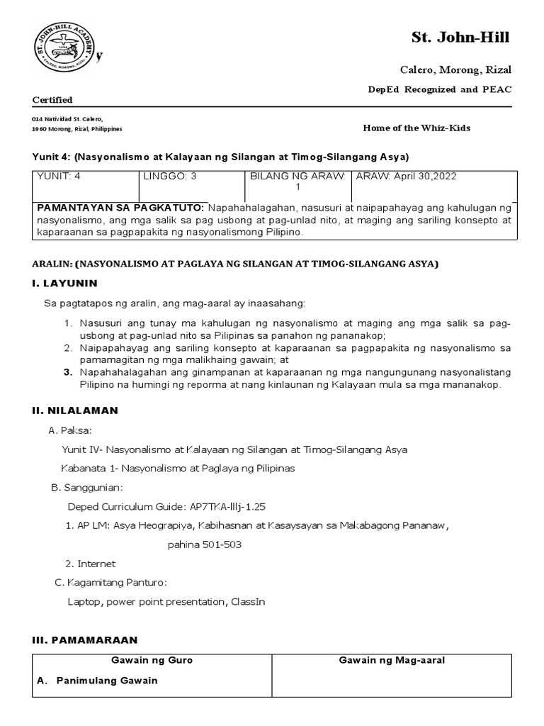 Lesson Plan For Local Demo G7 | PDF