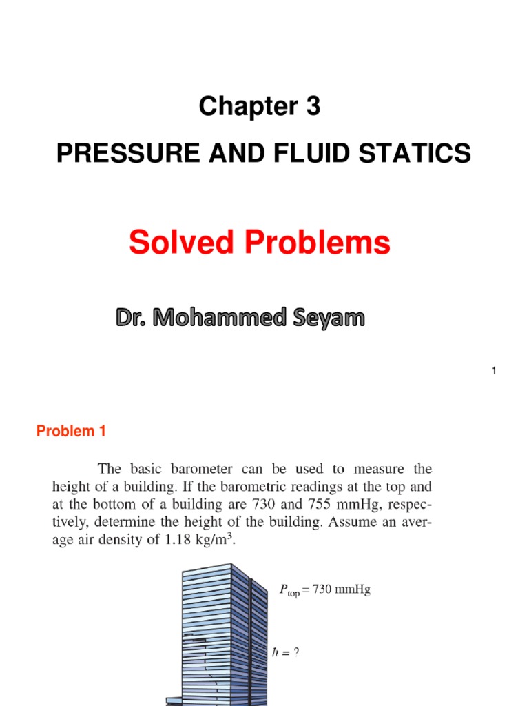 Pressure and Fluid Statics: Solved Problems | PDF | Pressure | Buoyancy