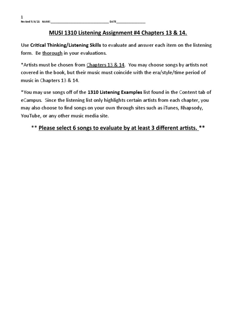 Listening Assignment | PDF | Songs | Musical Instruments