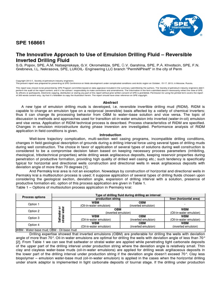 The Innovative Approach To Use of Emulsion Drilling Fluid Reversible ...