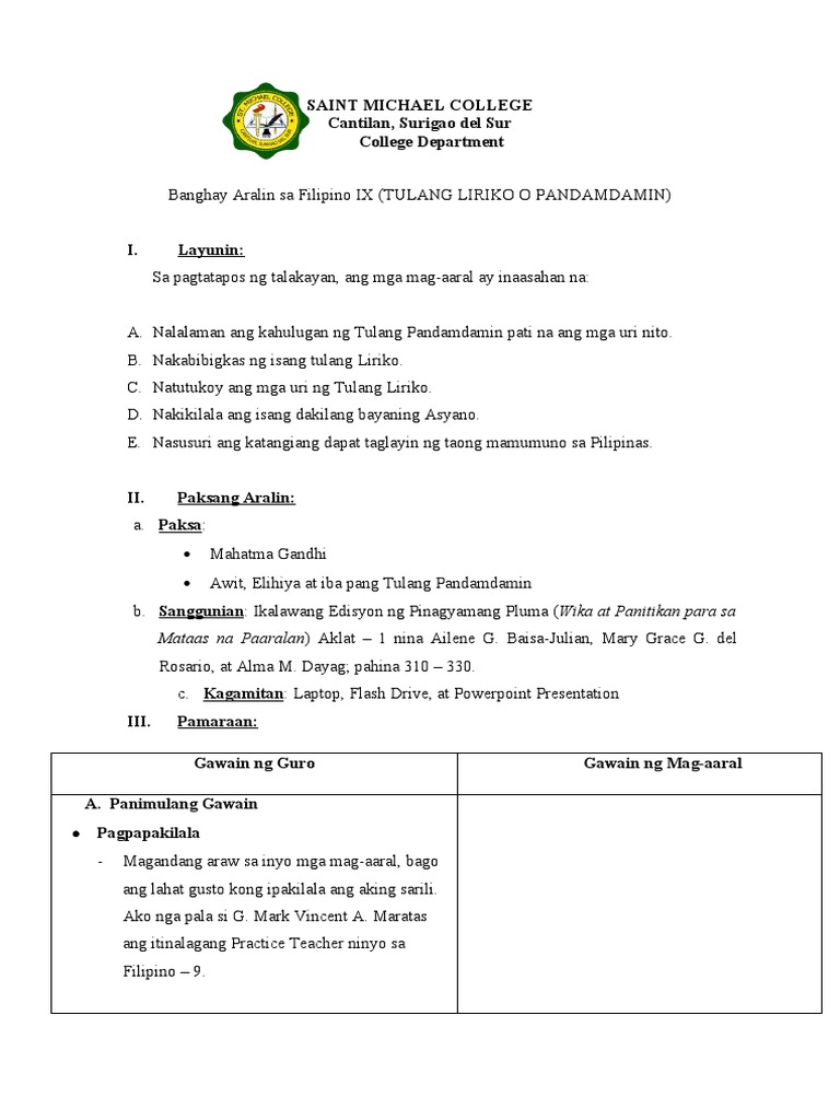 Mark Lesson Plan (Filipino) | PDF