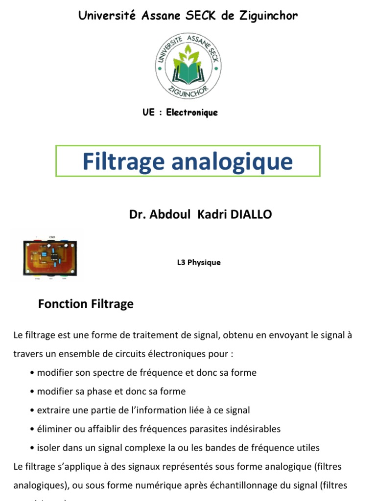 Cours L3 - Filtrage Analogique | PDF