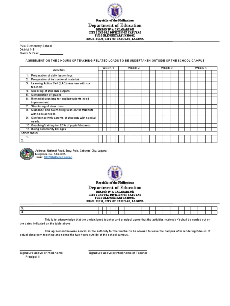 Agreement on 2 Hours Teaching Loads Outside School | PDF | Teachers ...