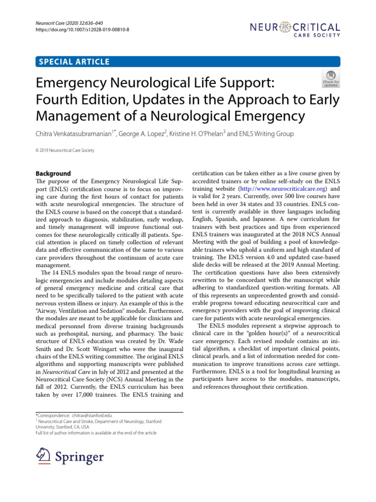 Emergency Neurological Life Support: Fourth Edition, Updates in The ...