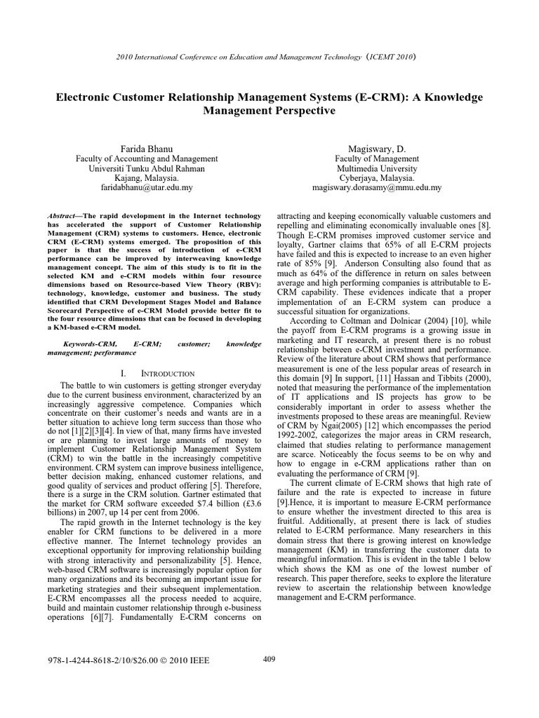 Electronic Customer Relationship Management Systems (E-CRM) A Knowledge ...