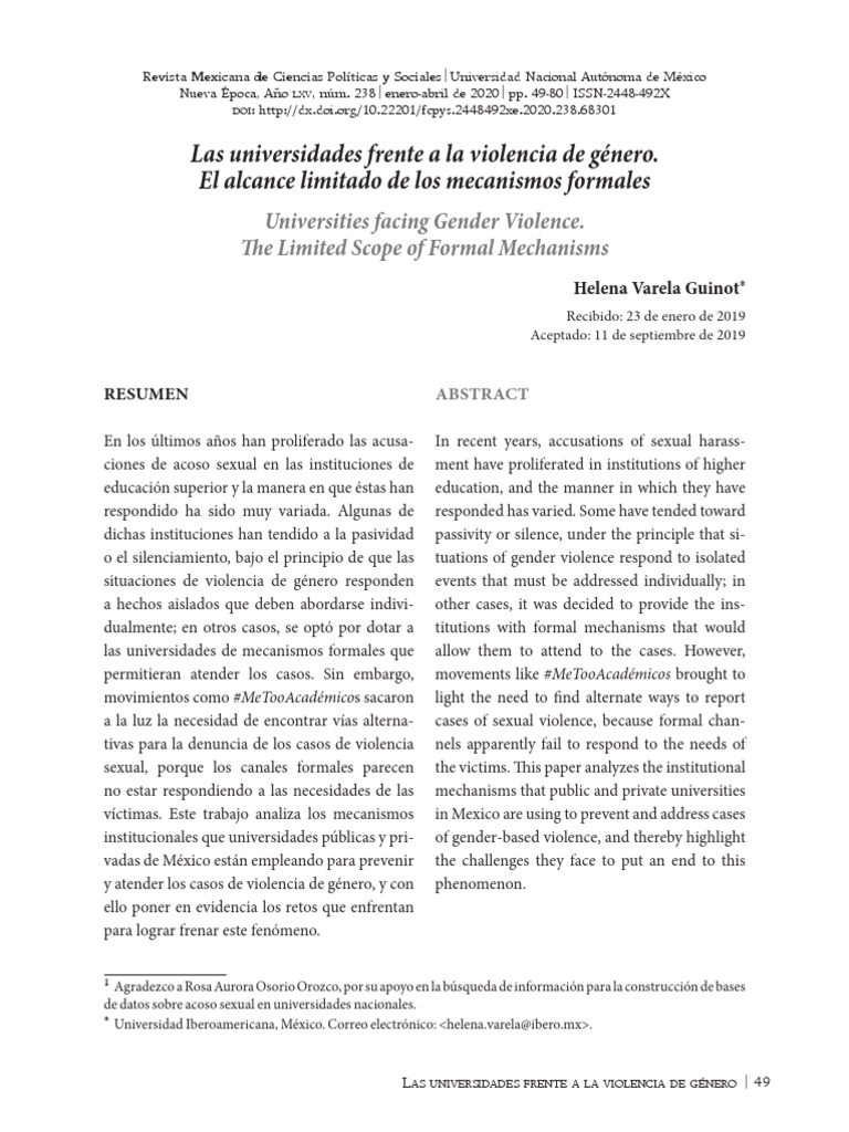 Las Universidades Frente A La Violencia de Género. El Alcance Limitado ...