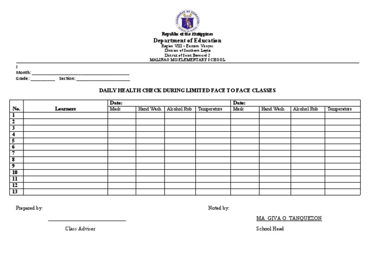 Daily Health Check for Students | PDF