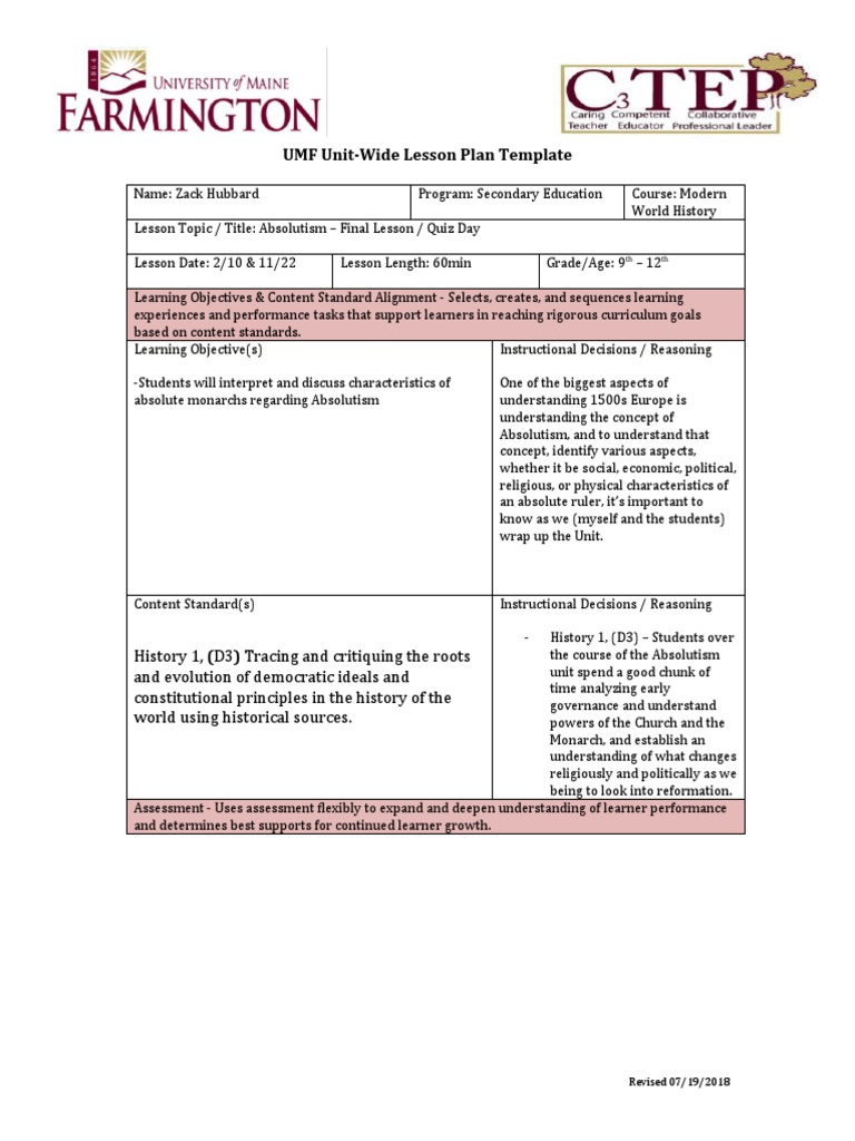 Absolutism Lesson Plan for High School | PDF | Neuropsychological ...