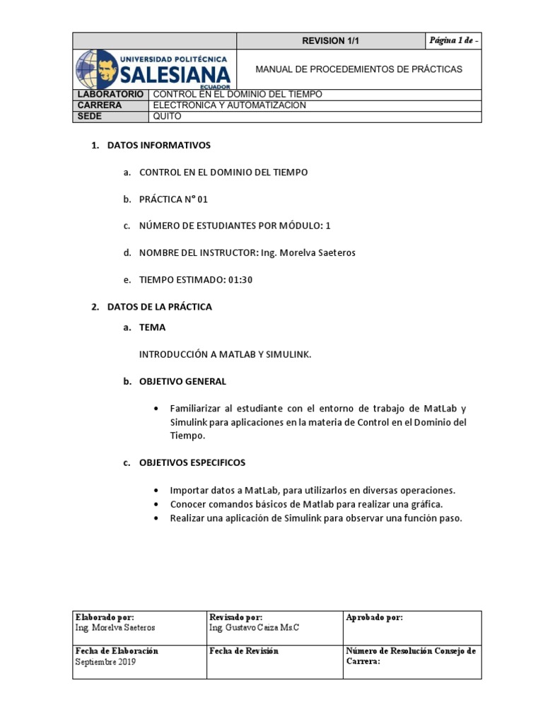 Práctica 1 - Introducción A Matlab y Simulink | PDF | Matlab | Informática