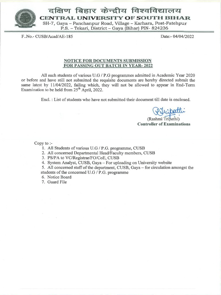 Notice For Submission of Requisite Documents | PDF