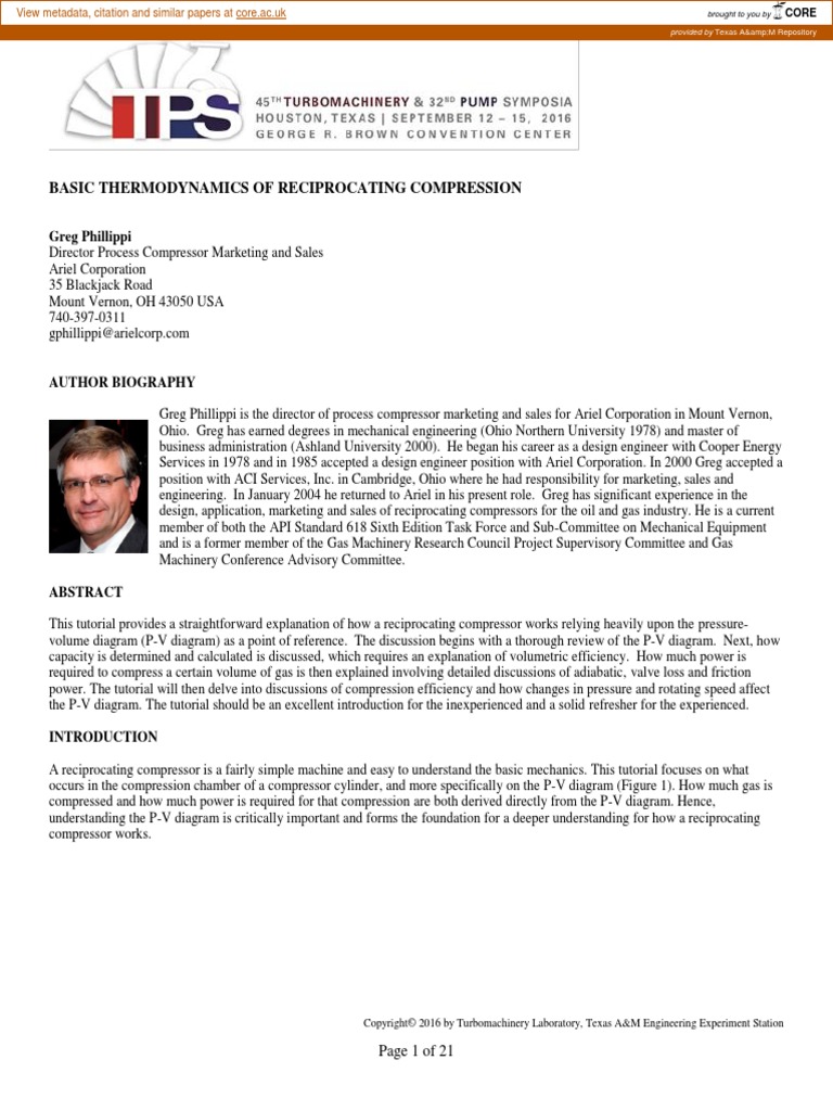 Basic Thermodynamics of Reciprocating Compression 1 | PDF | Piston | Gases