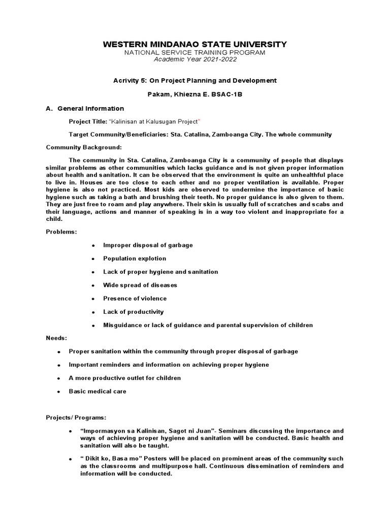 NSTP - Project Proposal | PDF | Hygiene | Sanitation