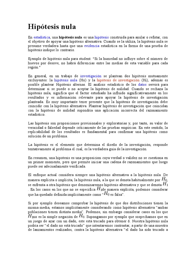 Hipótesis Nula | PDF | Hipótesis | Teorías cientificas