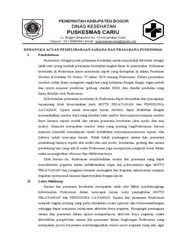Kerangka-Acuan-Pemeliharaan-Sarana-Dan-Prasarana-Puskesmas Cariu | PDF