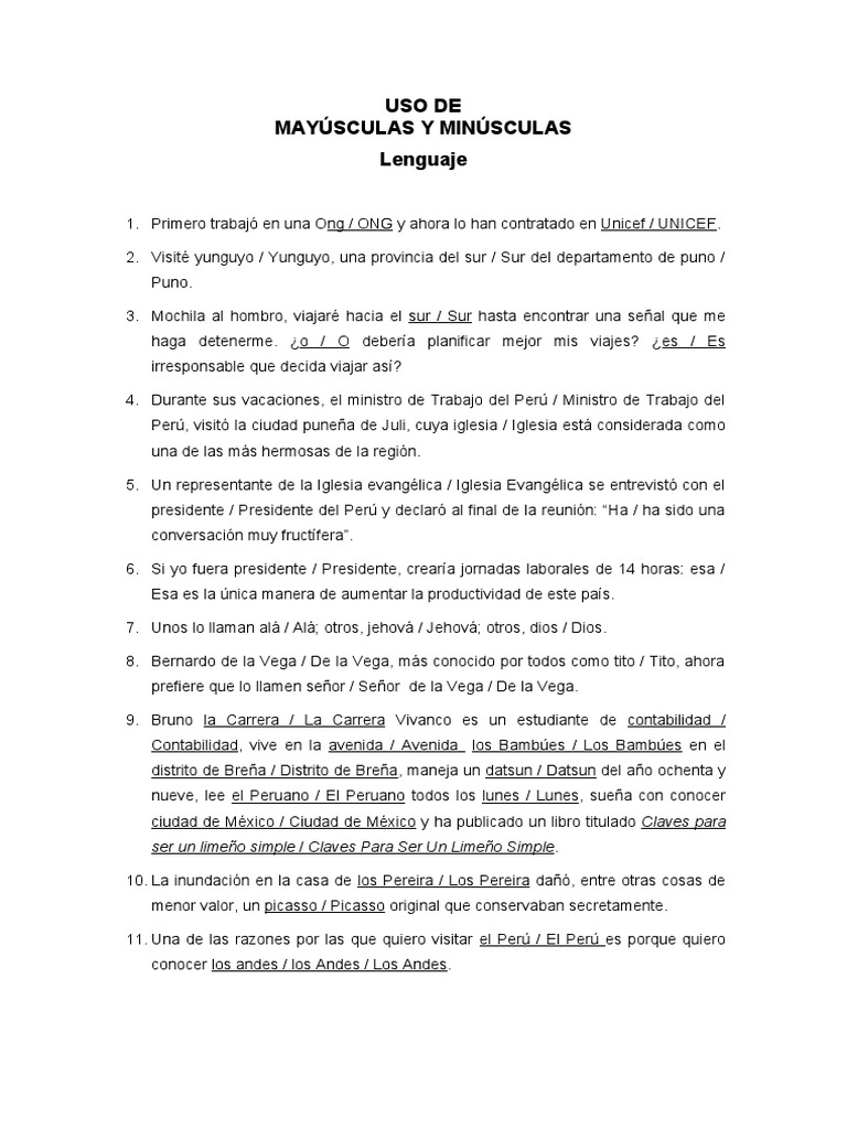 Uso de Mayúsculas y Minúsculas - Práctica | PDF | Lima | Perú
