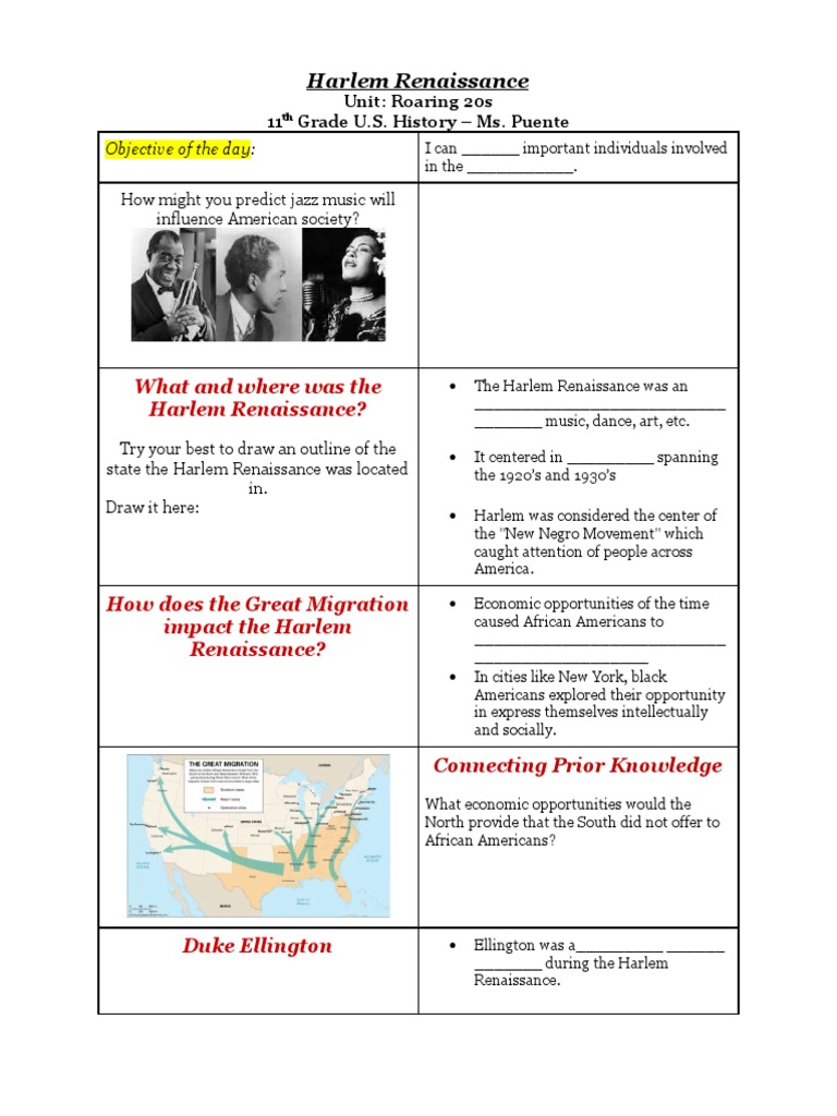 Harlem Renaissance Guided Notes | PDF | Harlem Renaissance